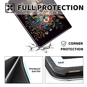 Case for iPad Pro 11 inch 4th/3rd/2nd Generation (2022/2021/2020) Slim PU Leather Multi-Angle Smart Folio Stand Cover with Auto Wake Sleep, Flower Skull Aesthetic