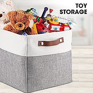 8 Pack Foldable Storage Cubes Baskets, Fabric Cube Storage Bins Collapsible Storage Basket with Leather Handles for Toy Clothes Kids Room Closet Nursery Storage (Gray)