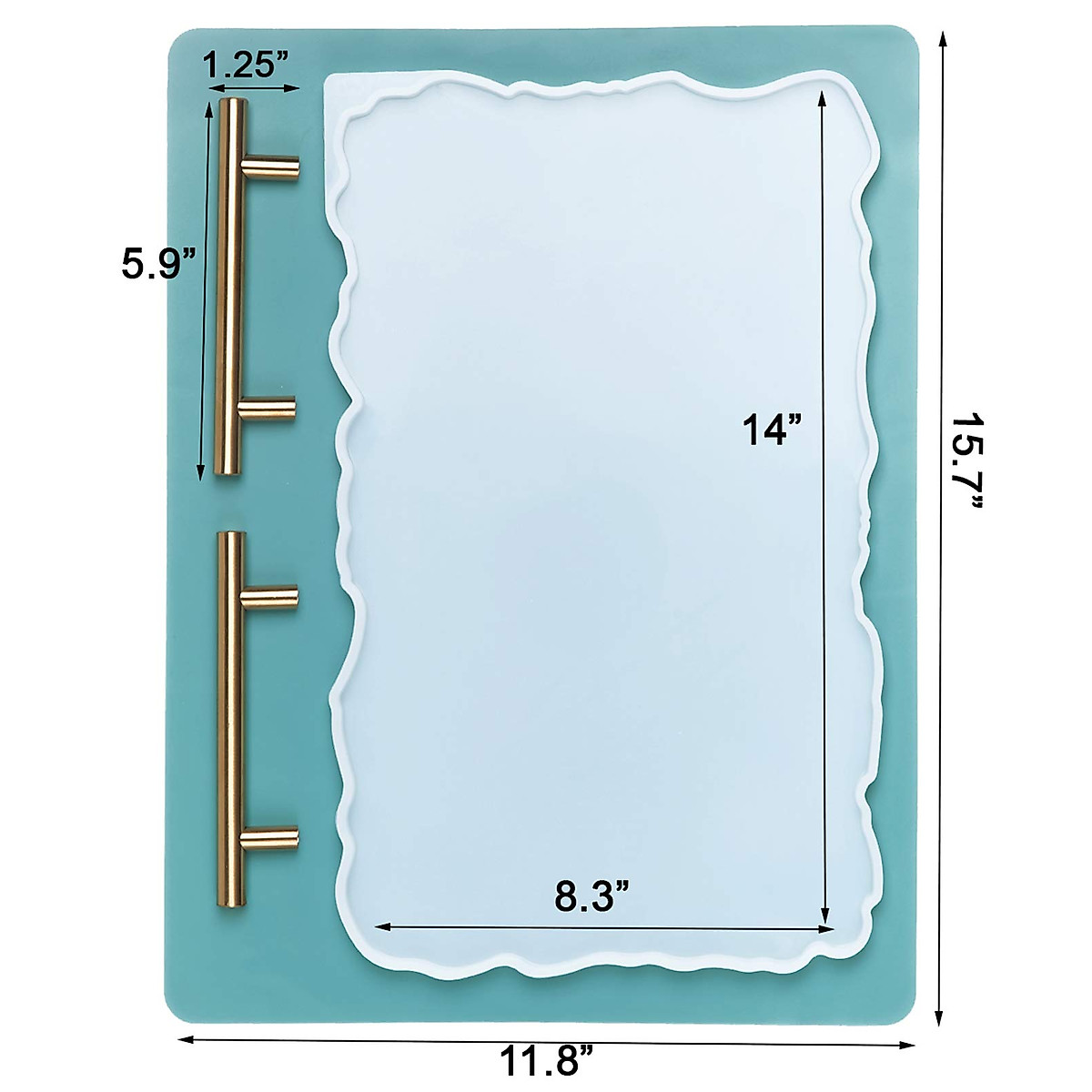 Booshow Silicone Resin Tray Mold Geode Agate XL Silicone Tray Mold & Gold Handles with A3 Extra Large Silicone Sheet for DIY Crafts, Epoxy Resin Casting Molds for Making Faux Agate Tray,Serving Board