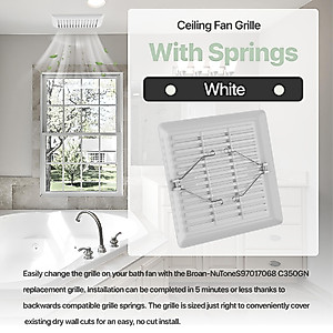 C350GN Bathroom Plastic Grille Cover with Springs for Broan-NuTone 695 and 696N Ventilation Fans, S97017068 Replacement for Broan-NuTone Wall-Mount Exhaust or Bathroom Vent Fan Grille, 1 Pack