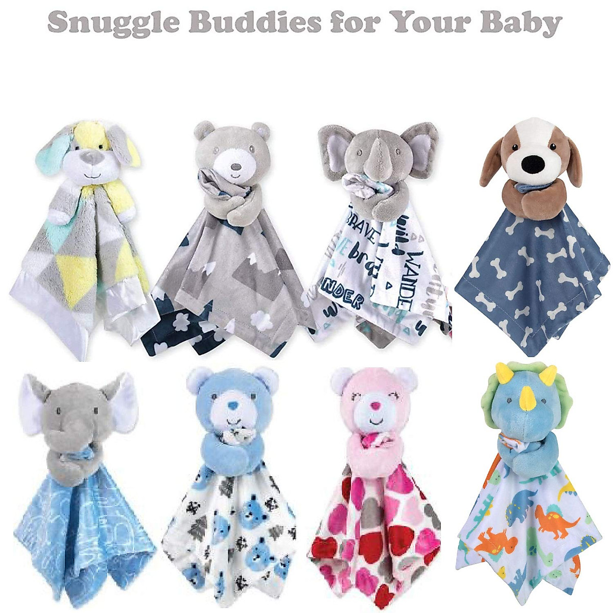 Minky Animal Snuggler Lovey Blanket for Kids, Babies, Boys, Girls, Gender Neutral Security Blanket with Stuffed Animal