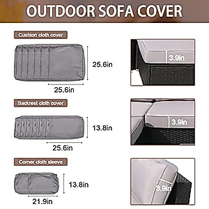 VIXLON Outdoor Patio Cushions Replacement Covers for Wicker Rattan Patio Furniture Conversation Set Outdoor Cushion Covers with Zipper Fit (Grey (Only Cover), 14 Piece Sets)