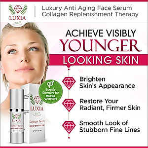 Luxia Skincare- Collagen Serum-Luxury Anti Aging Face Serum Treatment Formula for Men and Women. Effective for Fine Lines and Under Eye Wrinkles.