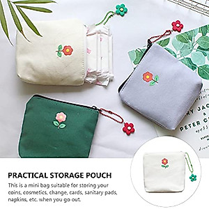 DOITOOL Pouches for Purse Sanitary Napkin Storage Bag Cute Sanitary Pad Pouch Zipper Pouch Coin Purse Mini Canvas Cash Bags Makeup Bag Toiletry Pouch Portable Coin Bags White Purple Green Small Zipper Wallet