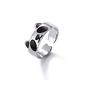 OIDIMS Cute Panda Open Rings for Women Men Lovely Fashion Animal Statement Adjustable Expandable Stackable Knuckle Tail Finger Ring Dainty Jewelry Daughter Niece BFF Birthday Xmas Stylish Gifts