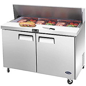Atosa Salad Sandwich Prep Table Refrigerator, Medium Commercial Double 2 door Stainless Steel Salad Sandwich Prep Table Refrigerator MSF8302GR for Restaurant Kitchen 12 Cu.Ft.48W30D43.7H inch 33?-38?