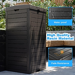 MAIUSCOLI Outdoor Trash Can with Lid, Outdoor Trash Bin & Pull-Out Liquid Drawer, Dual Lid Closure Design, Waterproof Resin Garbage Can Container for Patio, Backyard, Deck (Black, 31)