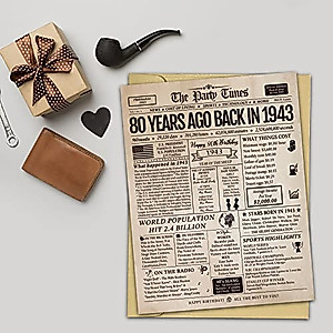 Happy 80 Years Old Birthday Card for Mom Dad, Jumbo Back in 1943 Birthday Card for Grandma Grandpa, 80th Birthday Gift for Old Men Women