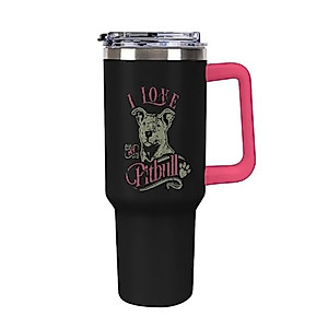 I Love My Pitbull 40oz Water Bottle Double Wall Insulated Tumbler with Handle Leakproof Travel Mug Light Rose Red-style