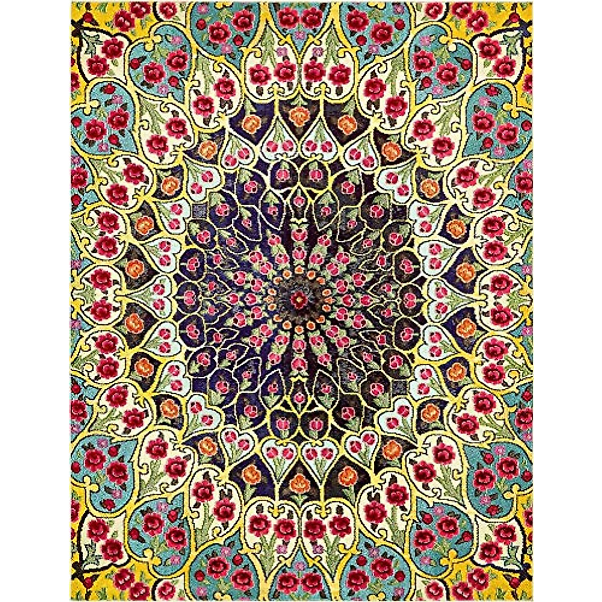 Unique Loom Vita Collection Bright Bohemian Over-Dyed Circular Floral Patterned Traditional Vintage Area Rug, 8 ft x 10 ft, Multi/Yellow