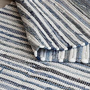 HOMEMONDE Chindi Rag Rug 20"x32" Rectangle Recycled Cotton Hand Braided Reversible Boho Rugs for Doormat/Kitchen/Living Room (Blue)