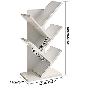 YMYNY 4 Tier Tree Bookshelf, Small Bookcase, Modern Wood Book Storage Rack, Freestanding Book Shelf for Books/Movies/CDs, Narrow Display Rack for Living Room, Home Office, Rustic Brown UHBC014H