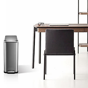 WELYFE 13 Gallon Tall Kitchen Garbage Can, Hands-Free Stainless Steel Trash Can, Slim Rectangular Fingerprint-Resistant Soft Close Kitchen Trash Can with Lid, Silver