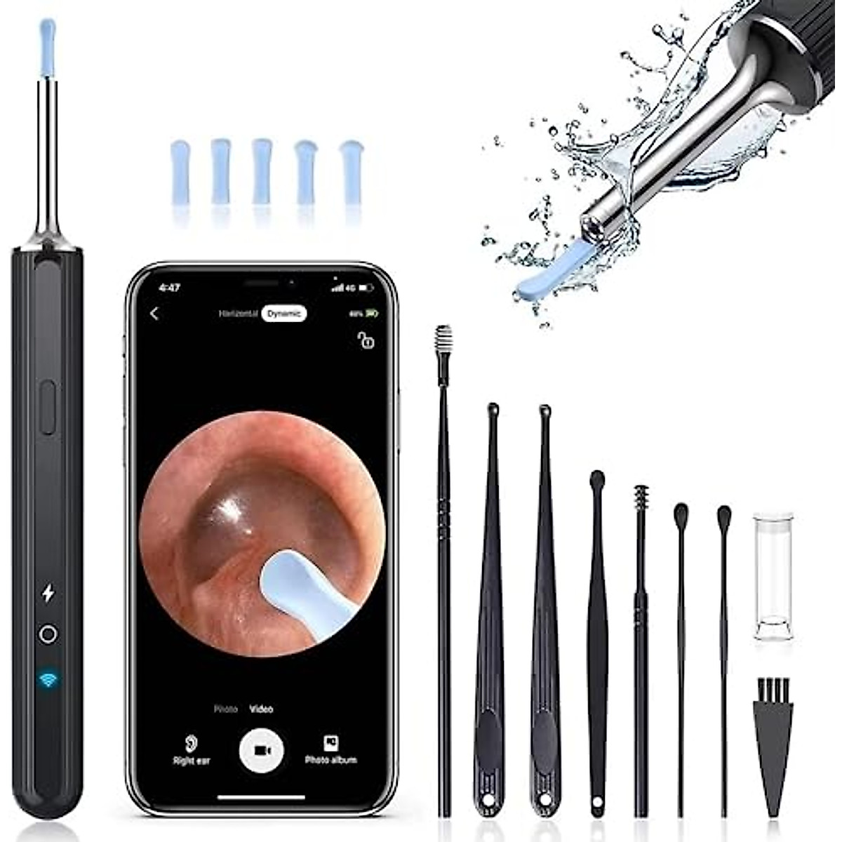Ear Wax Removal, Ear Cleaner with Camera, Earwax Removal kit with 7 Ear Pick, Ear Cleaner with Camera and Light, Ear Cleaning Kit, 1080P Ear Camera for iOS & Android (Black)