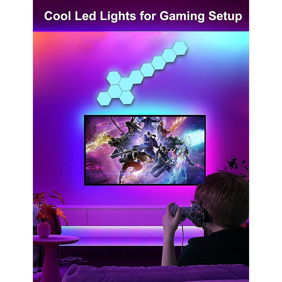 Amailand Hexagon Lights - RGB Wall Lights, Remote Controlled, Touch Sensitive Panels for Gaming Setup & Living/TV Room - 14 Geometric LED Panels