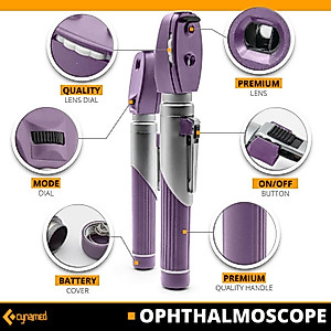 Cynamed Duplex Otoscope Set - Multi-Function Ear Scope for Ear & Eye Examination - Includes Zipper Case and Gift Box (Purple)