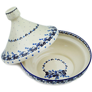 Authentic Polish Pottery Tagine Pot in Flowers At Dusk Design Handmade in Bolesławiec Poland by Ceramika Artystyczna + Certificate of Authenticity