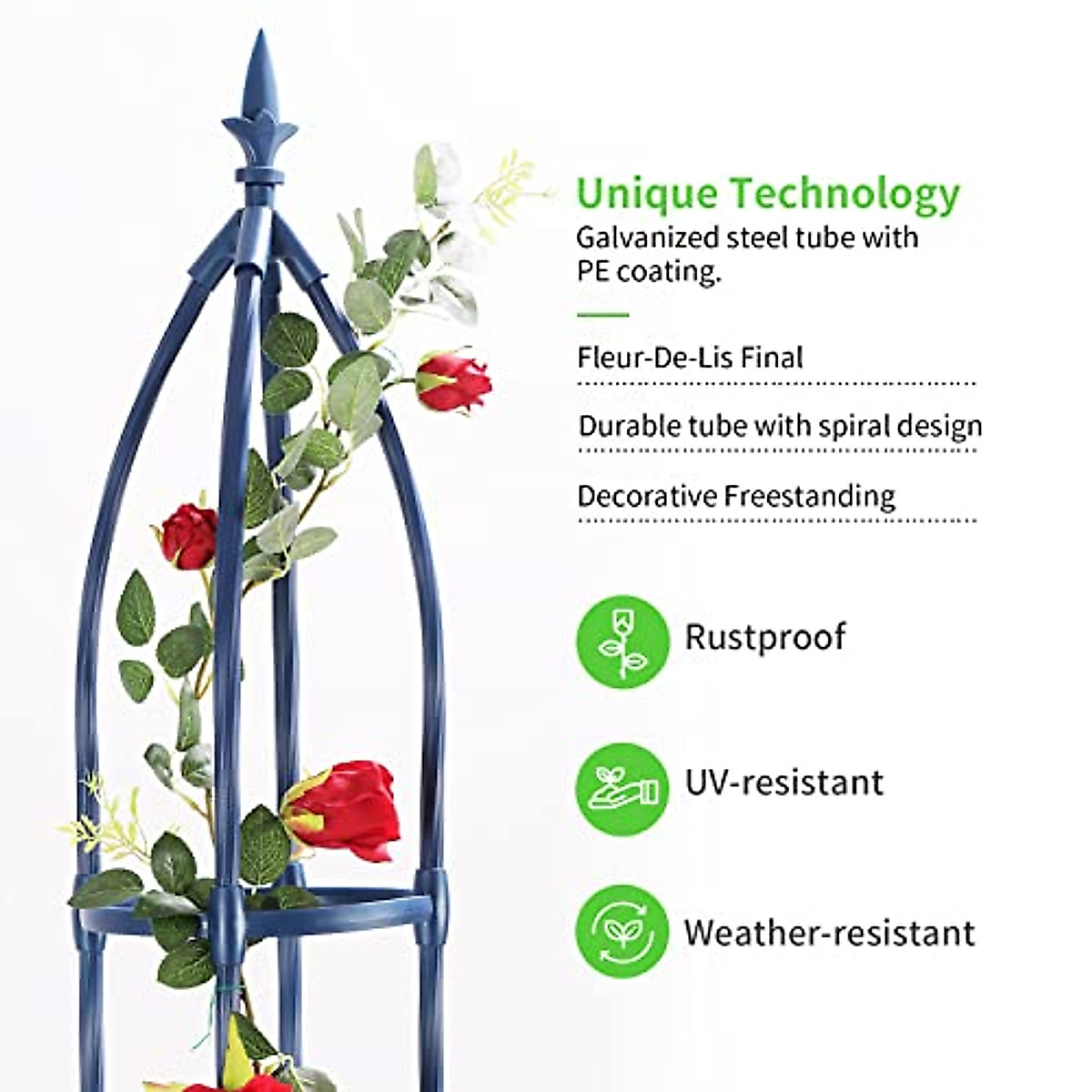 Garden Obelisk Trellis for Climbing Plants Outdoor Indoor Pot Rustproof 67" Tall Reinforced Plant Trellis - Metal with Plastic Plant Support Rose Trellis for Climbing Vine Vegetable, Blue, 1 PC