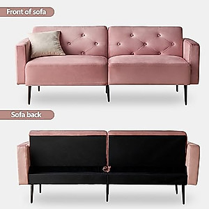 Cpintltr 74" Loveseat Sofa Velvet Couch Convertible Sleeper Futon Sofa Bed with Tapered Metal Legs Upholstered Fouches Seats Furniture for Living Room Apartment Lounge