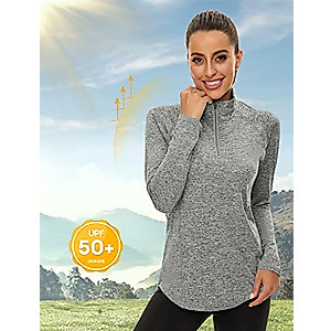LURANEE Long Sleeve T Shirts for Women, Fall Loose Fit Outdoor Tunic Tops Quick Dry Fit Running Hiking Sports Jackets Lightweight Quarter Zip Pullover Cooling Yoga Workout Clothes Grey M