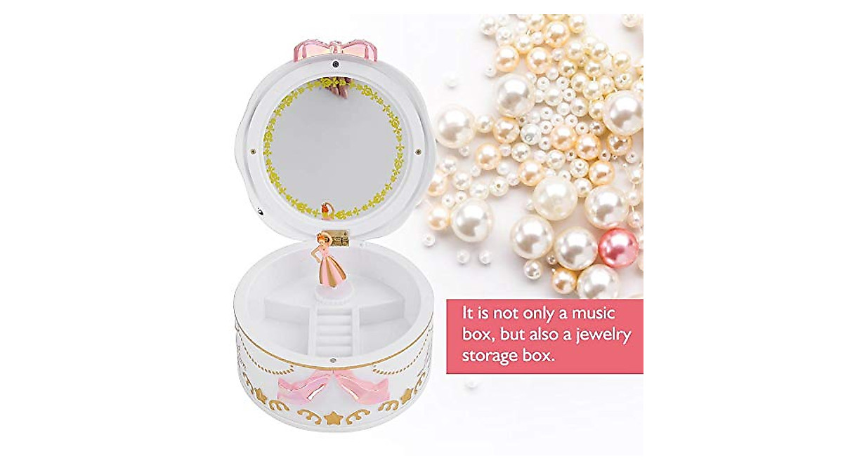 Charming Round Music Box for Girls with Mirror