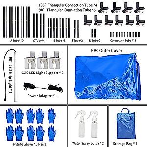 GARVIN Large Still Air Box 33.9" x 22" x 26" Mushroom Bag Plant Propagation Station - Greenhouse Flow Hood Grow Box Grow Monotub with Spray Bottle, Gloves, LED Light Blue/Clear