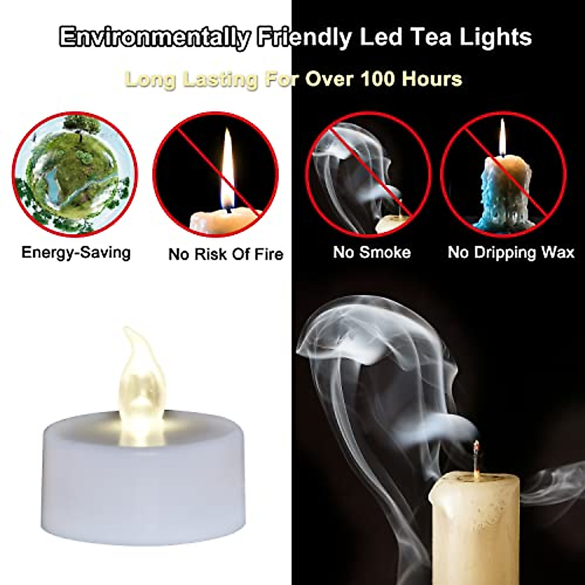 Angium 24 Pack Tea Lights Candles Battery Operated, Flameless Tealights Candles Last 200+Hours, Flickering Flameless Candles in Warm White for Wedding, Party, Festival, Home, Christmas