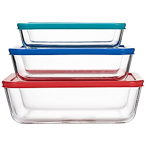 Klareware 3 Cup 6 Cup 11 Cup Rectangle Glass Food Storage Containers Stackable Meal Prep Lunch Bento or leftover salad bowls Dish w BPA Free Lids 6 Piece Multi Color Set