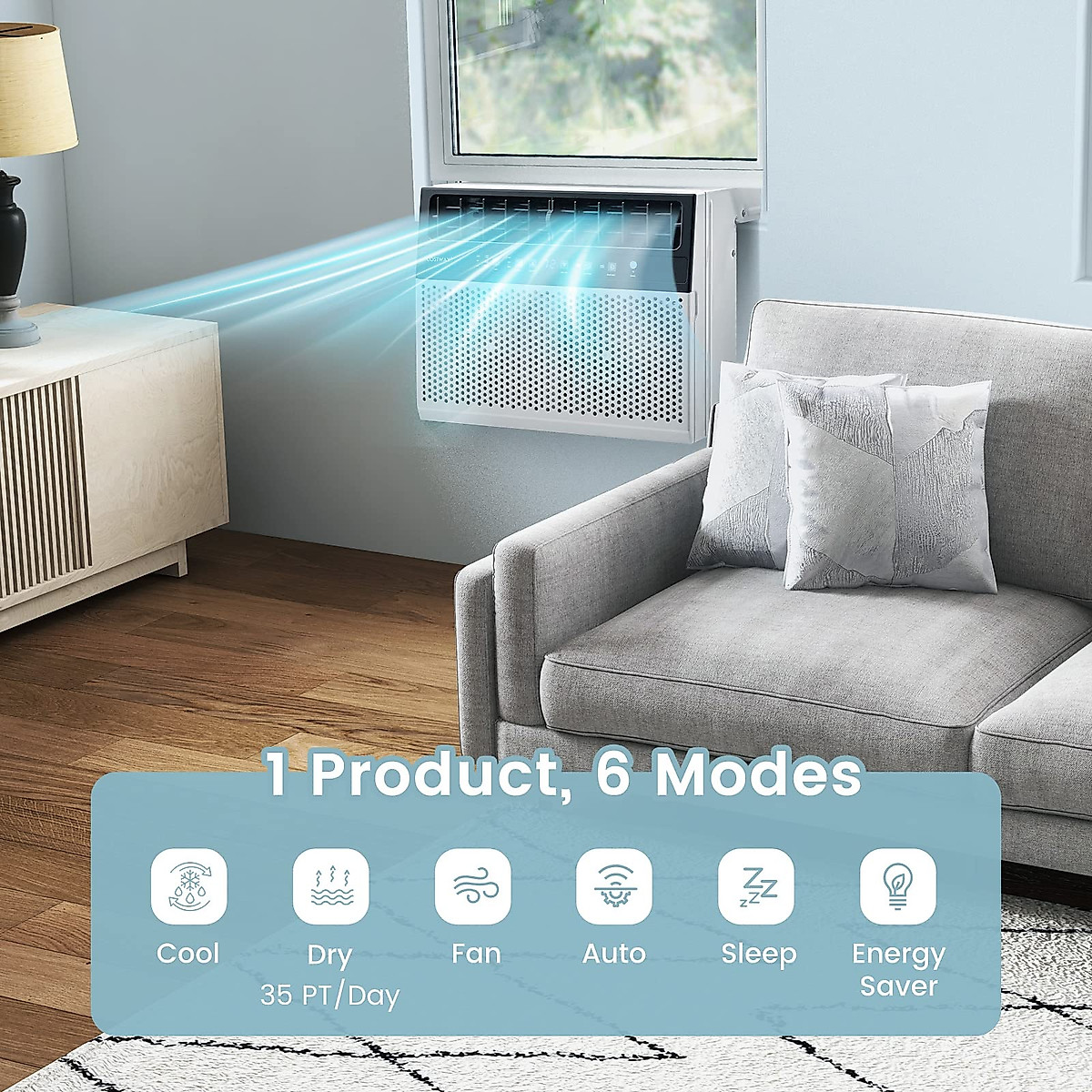 COSTWAY 10000 BTU Window Air Conditioner, Over the Sill AC with Energy Saver Modes, Handy Remote, Touchable LED Control Panel, up to 250 Sq.Ft. Window AC Unit, Ultra Quiet Operation