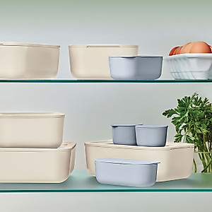 Caraway Glass Food Storage Set, 14 Pieces - Ceramic Coated Food Containers - Easy to Store, Non Toxic Lunch Box Containers with Glass Lids - Includes Storage Organizer & Dot & Dash Inserts - Cream