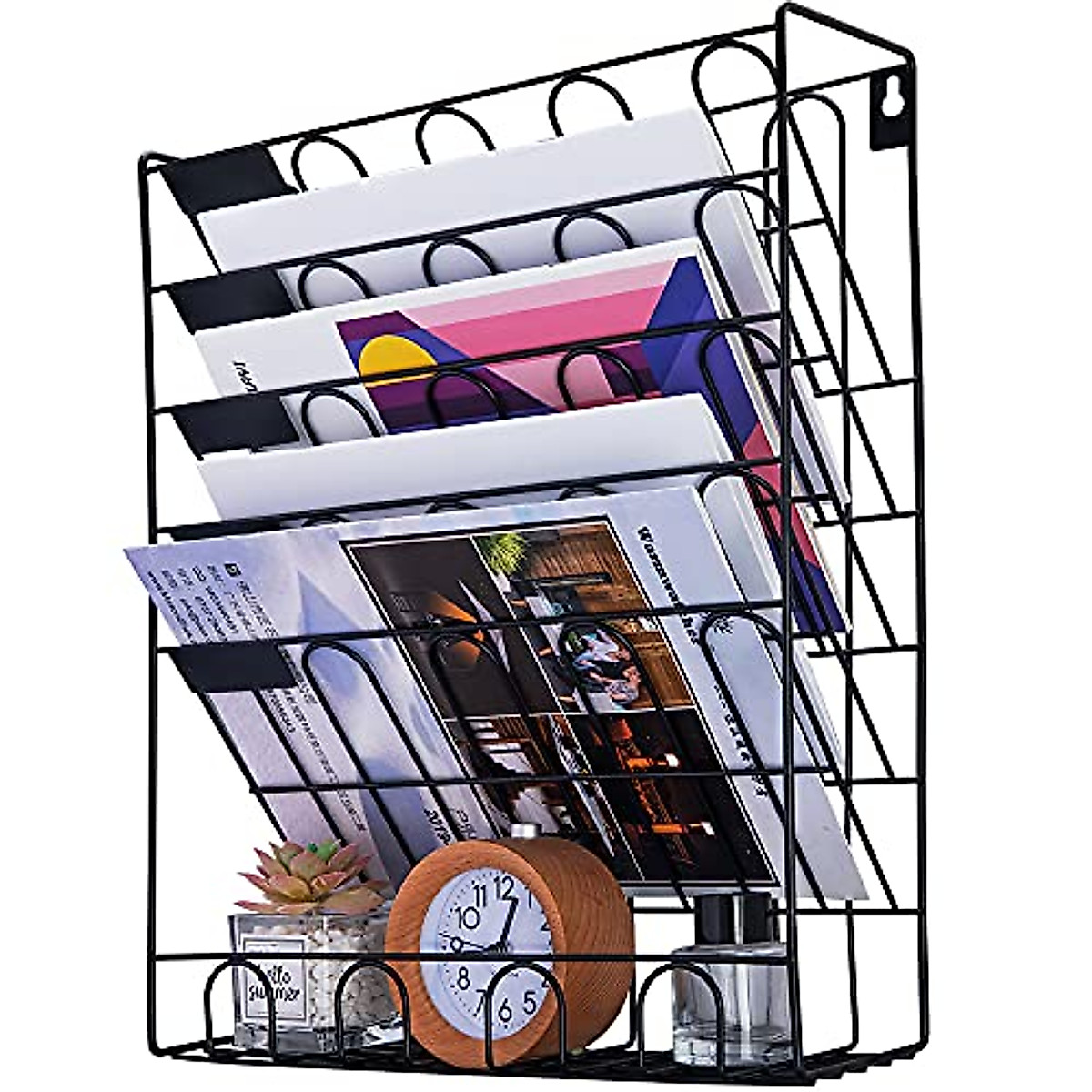 Spacrea Hanging File Holder Organizer - 6 Tier Wall Mount File Organizer, Hanging Wall File for Office, School or Home (Black)