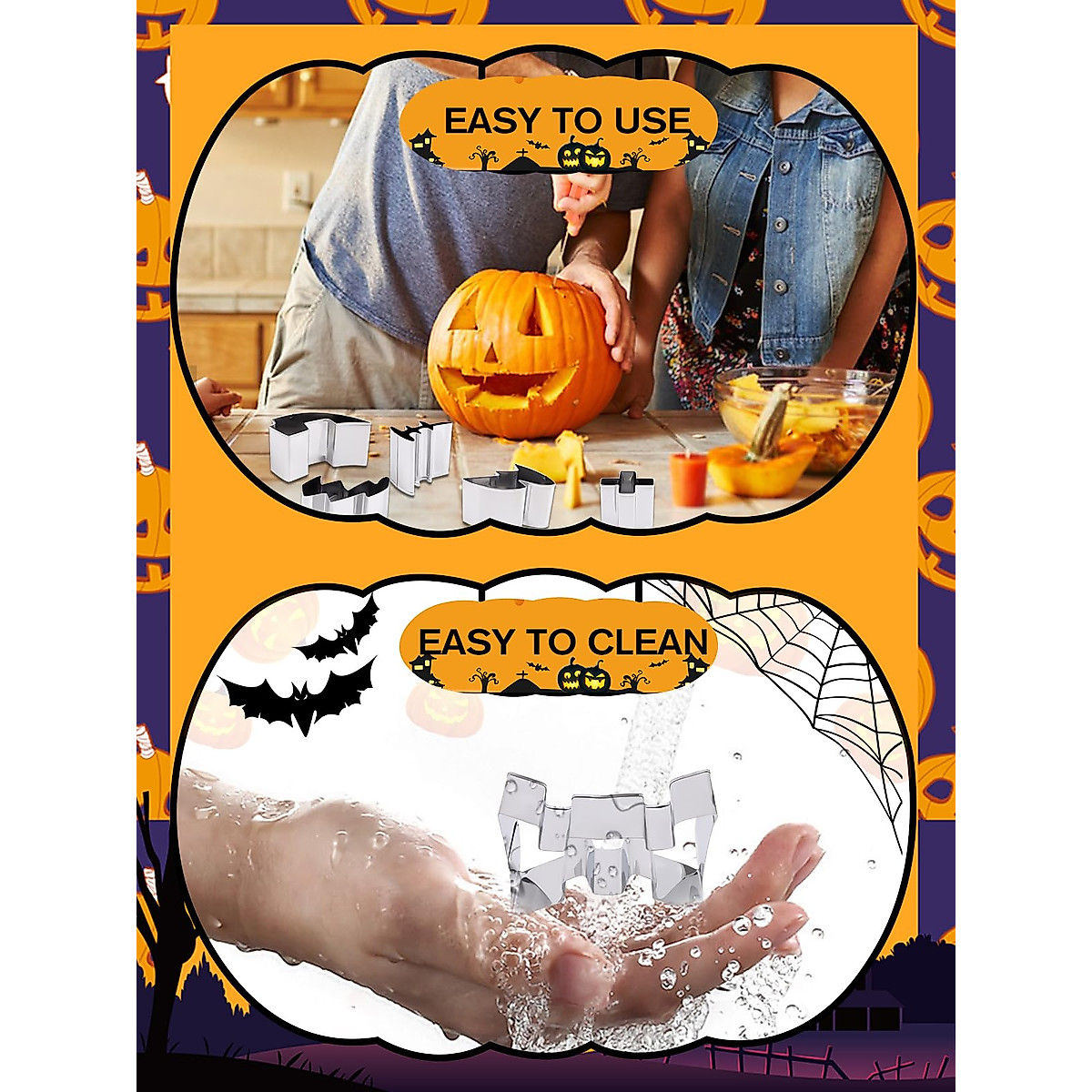 Rolcoassuns 27PCS Halloween Pumpkin Carving Kits,Pumpkin Carving Tools Set with 23PCS Stainless Pumpkin Carving Stencils,3 Carving Tools&1 Mallet for Adults Kids Easy Safe Fun DIY Halloween Decoration