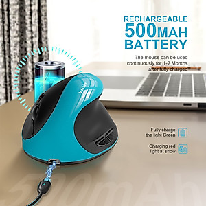 Vassink Ergonomic Mouse, Rechargeable Wireless Mouse Right Handed Small Mouse with 6 Buttons for Laptop,Desktop,PC, MacBook（Blue）