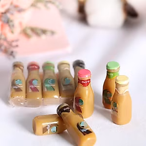 SXFSE Dollhouse Decoration Accessories, 1:12 Dollhouse Ornament 5 Pcs Mini Bottled Coffee Drink Set