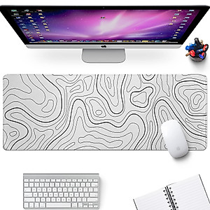 White Big Mousepad for Gaming Large Topographic Map Washable Desk Pad with Stitched Edge Office Supplies and Decor 31.5''x11.8'' Computer Keyboard Protector