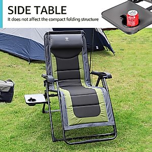 EVER ADVANCED Oversize XL Zero Gravity Recliner Padded Patio Lounger Chair with Adjustable Headrest Support 350lbs (Olive Green)