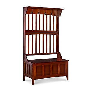 BOWERY HILL Contemporary Wood Hall Tree with Storage Bench in Walnut
