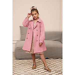 GRACE KARIN Girls Wool Blend Pea Coat Lapel Dress Coat Jackets with Pockets Belt Pink 12Y