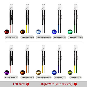 DiCUNO 100Pcs (10 Colors × 10Pcs) 5MM Pre Wired 12V LED Diodes, 9.4 Inch/24CM Ultra Bright Light Emitting Diodes Assorted Color Kit Box for Circuit Science Experiment, DIY Lighting Projects