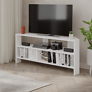 JV Home Thales Stylish Corner TV Stand Entertainment Unit | TV Cabinet | Meuble TV for Living Room, Bedroom Suitable up to 50” TVs (White)