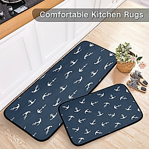 ALAZA Anchor Nautical Blue Ocean 2 Piece Kitchen Rug Floor Mat Set Runner Rugs Non-Slip for Kitchen Laundry Office 20" x 28" + 20" x 48"