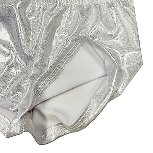KKmeter Kids Girls Metallic Ballet Dance Booty Shorts Sports Gymnastics Yoga Workout Cycling Running Activewear Shorts (Silver, 11-12)