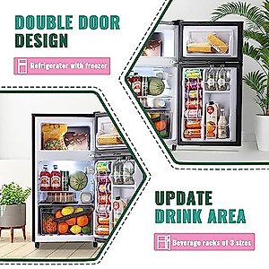 WANAI Compact Refrigerator 3.5 CU.FT Double Door Mini Fridge with Freezer Small Refrigerator with 7 Adjustable Temperature Side Door Wire Rack suit for Dorm Office Apartment Black