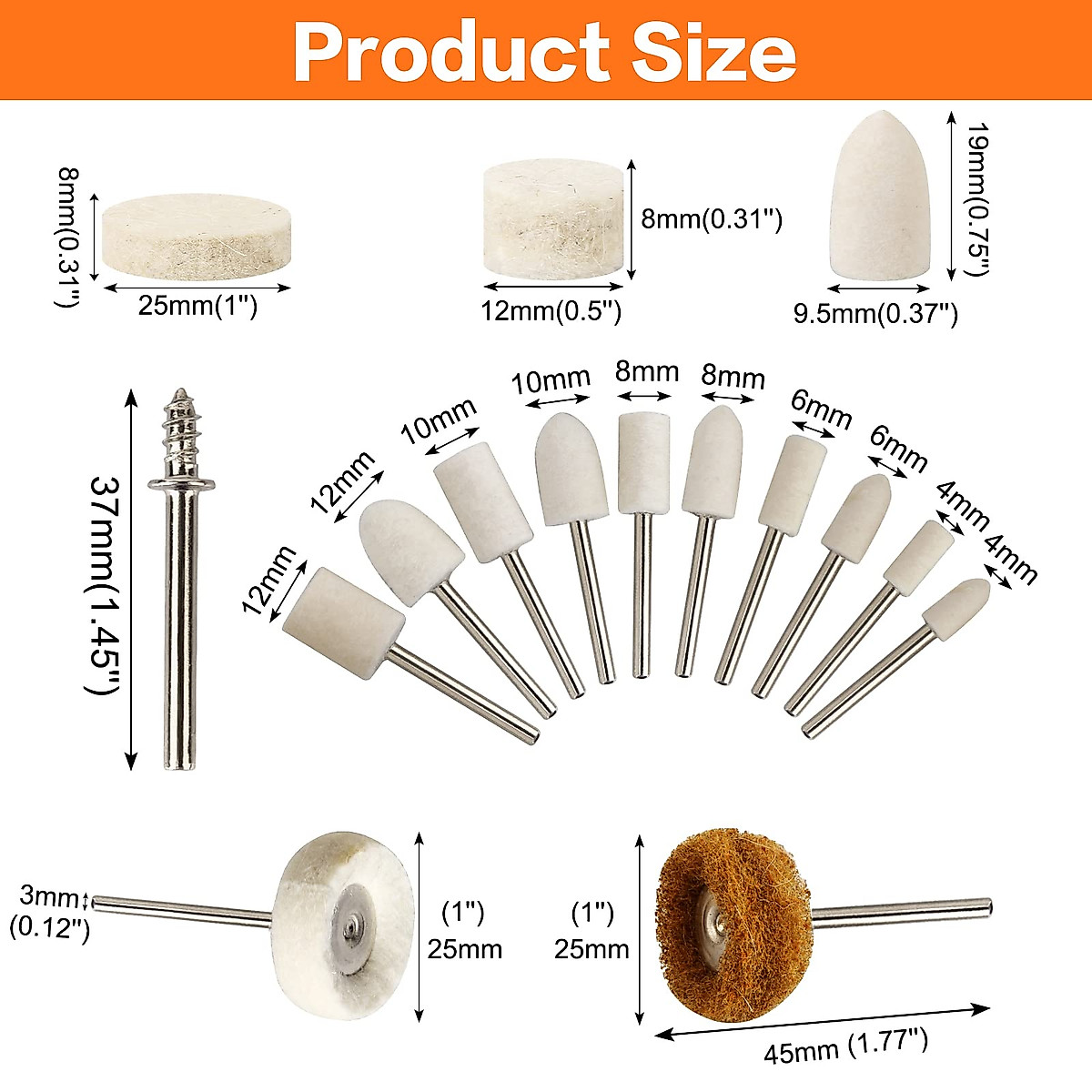 134PCS Polishing Buffing Wheel Polishing Kit Compatible with Dremel, Polishing Wheel Rotary Tool Accessories with 1/8" Shank, Abrasive Wheel Buffing Polishing Wire Brushes Wool Felt Cotton Mounted