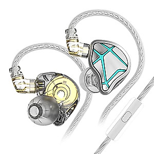 KZ ESX Noise Cancelling Wired Earbuds with Microphones,Audiophile Headphones Built-in 12MM Super Dynamic Driver,0.75mm 2Pin Silver-Plated Removeable Cords for Airplane Travel,Sports