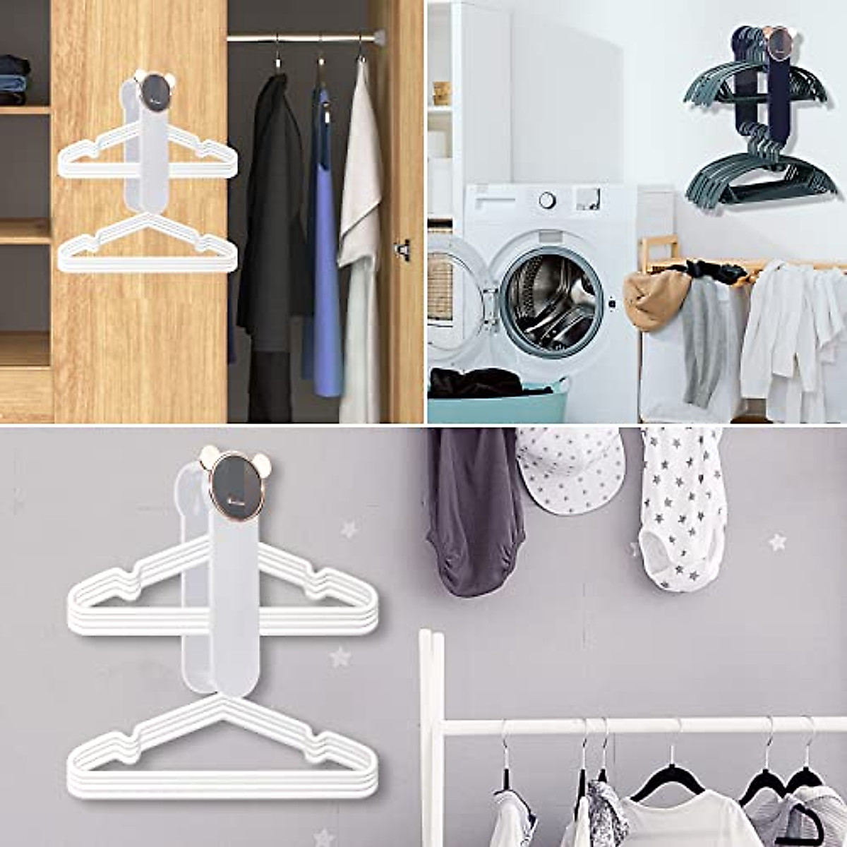 Hanger Organizer Stacker,Wall Mounted Stretchable Clothes Hanger Holder Organizer,Hanger Storage Rack (White)