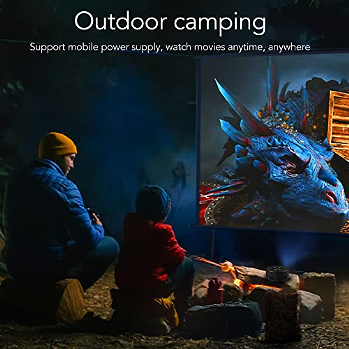 Portable Projector, Same Screen Function TFT LCD 1080P HD Diffuse Reflection Imaging Eye Protection Mini Projector Mobile Power Projection Built in Speaker Video Projector for Home Outdoor