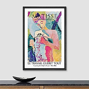 SIGNLEADER Framed Canvas Print Wall Art Matisse Woman in Garden by Matisse Abstract Brushstroke Illustrations Expressionism Traditional Colorful Multicolor for Living Room, Bedroom, Office - 16"x24" Black