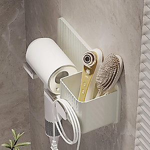 Minimalism Hair Dryer Holder Wall Mount Self Adhesive Fashionable Hair Tool Organizer Bathroom No Drilling (Golden)
