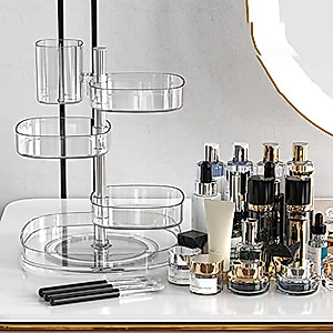 Makeup Organizer Storage Rack Adjustable Trays Large Capacity Cosmetics Holder for Countertop Vanity Bathroom Bedroom Clear Acrylic Degree Rotating Makeup Organizers Tray Drawers and Storage for